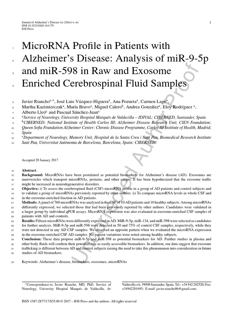 Artigo 7 - MicroRNA Profile in Patients With Alzheimer - S Disease ...
