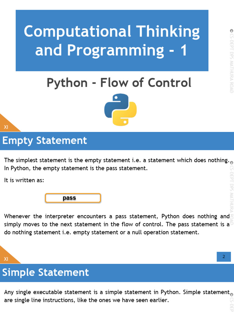 Class 11 - Presentation # 4 - Flow of Control | PDF | Control Flow | Software Engineering