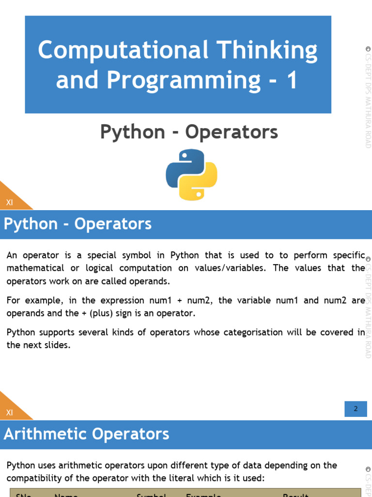 Class 11 - Presentation # 3 - Operators | PDF | Boolean Data Type ...