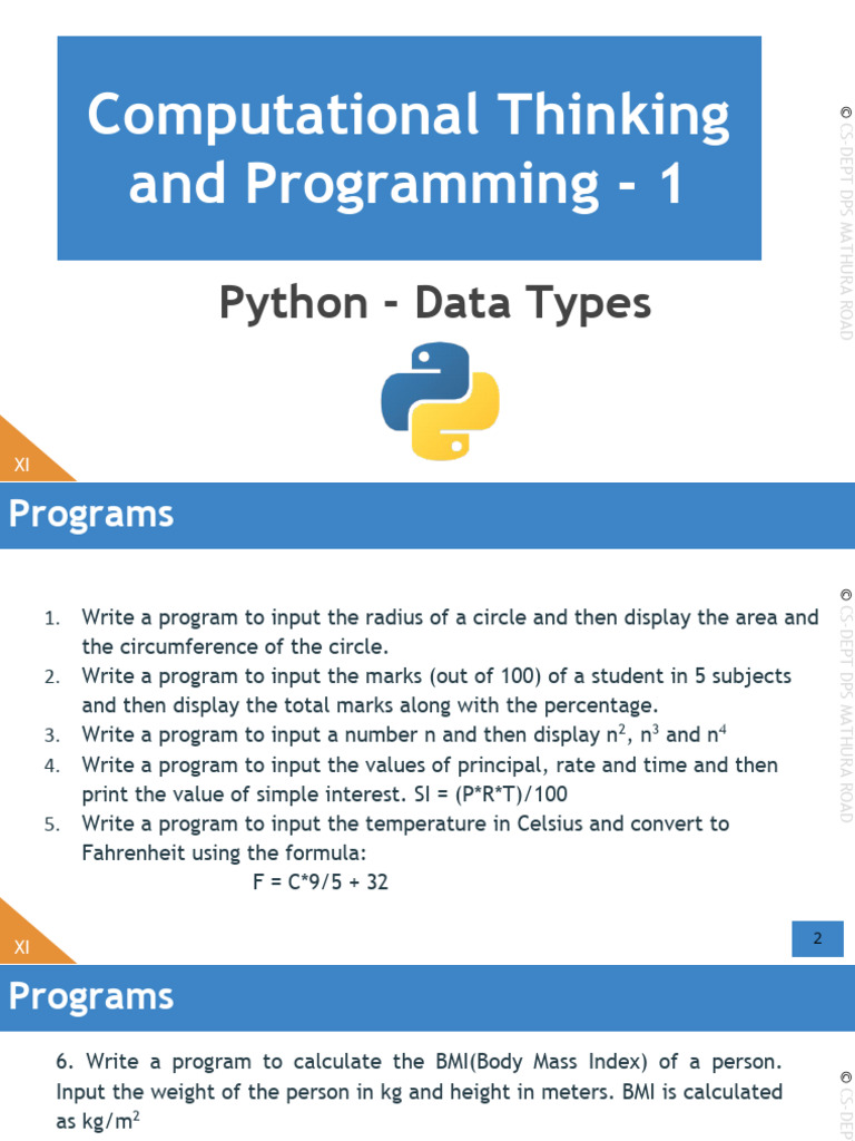 Class 11 - Presentation # 2 - Data Types | PDF | Data Type | Boolean ...