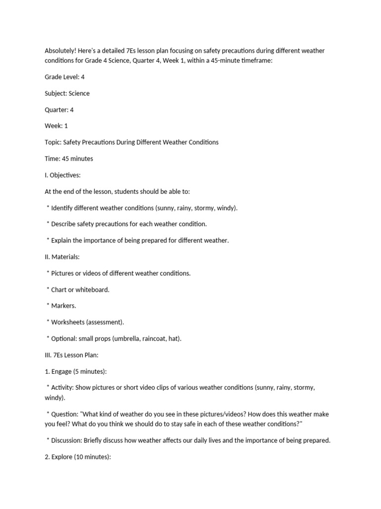 Weather Safety for Grade 4 Students | PDF | Lesson Plan | Thunderstorm