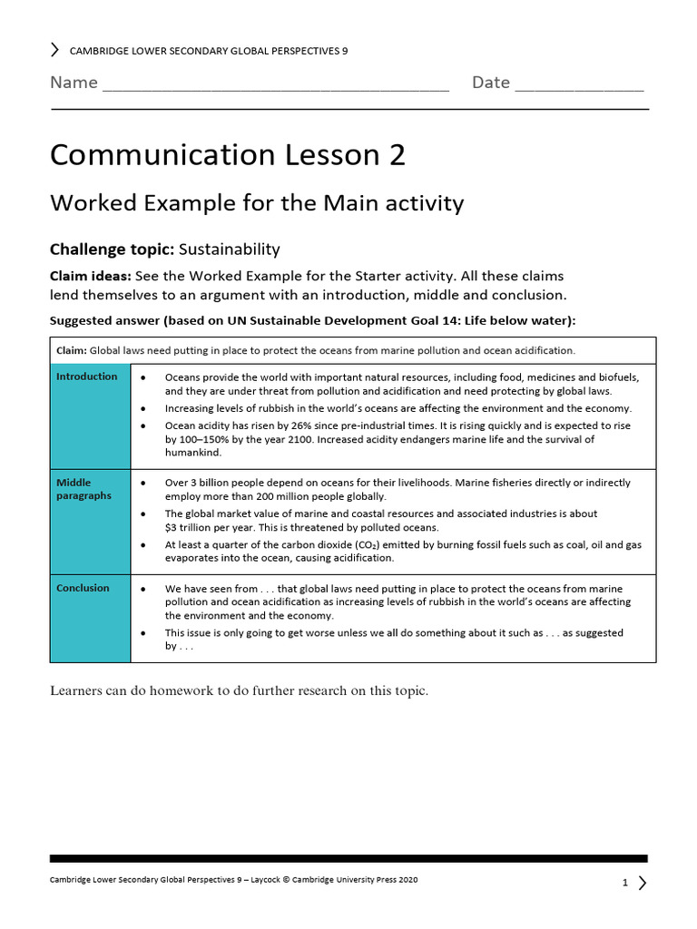 Communication Lesson 2 Worked Example For The Main Activity | PDF ...