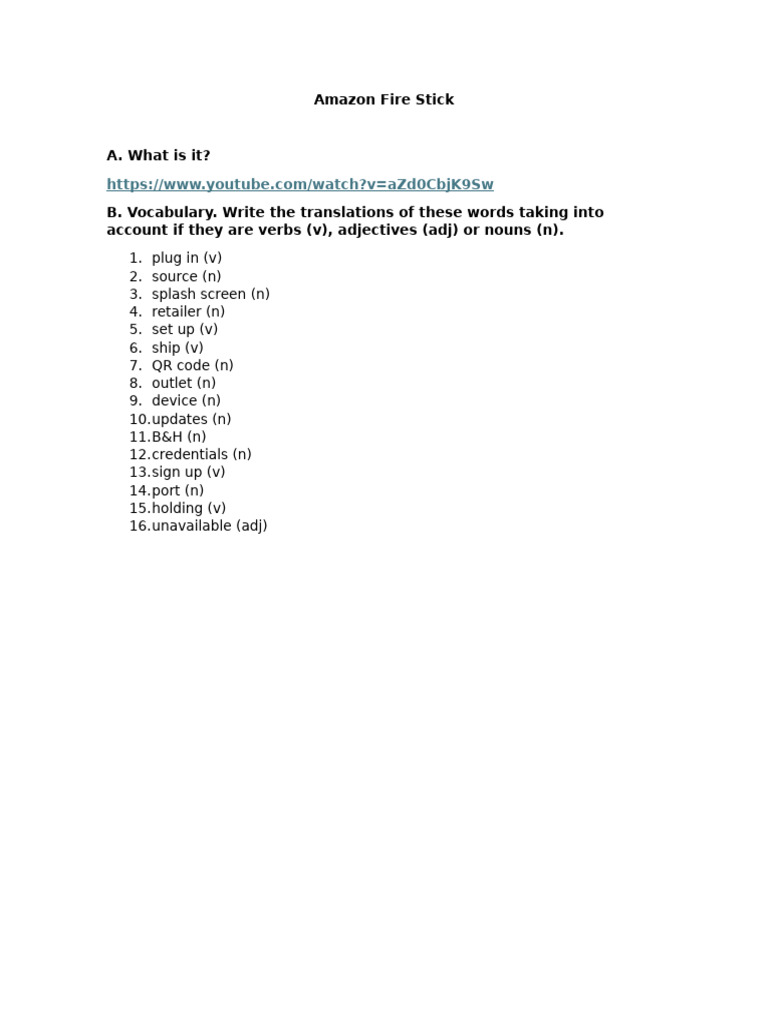 Vocabulary - How To Read A User Manual Amazon Fire Stick | PDF