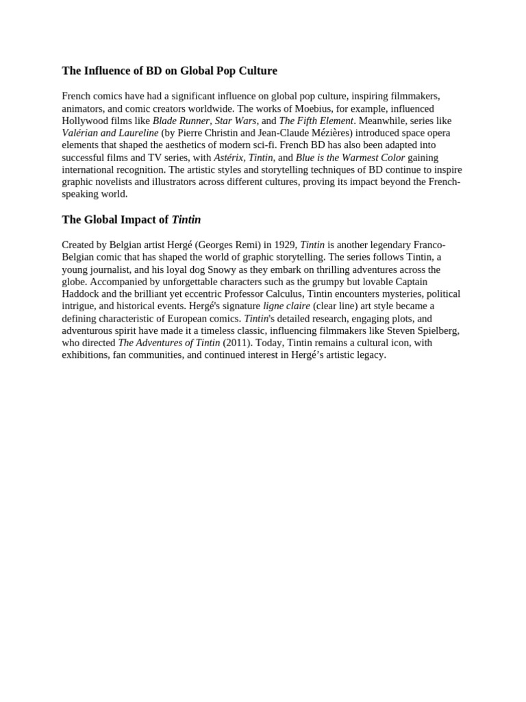 French BD's Global Pop Culture Impact | PDF