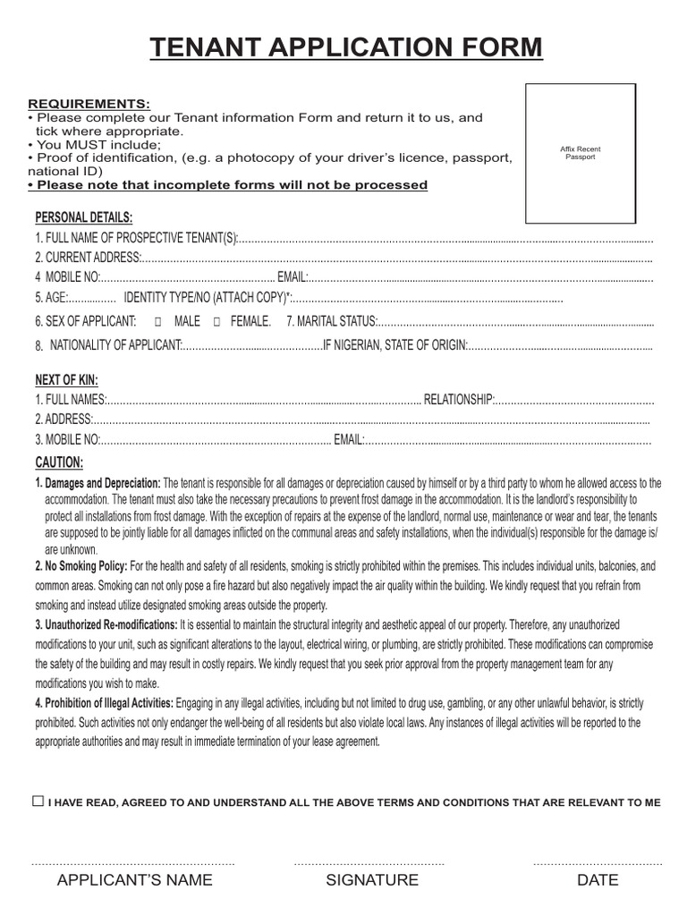 Tenant Application Form Instructions | PDF | Identity Document | Justice