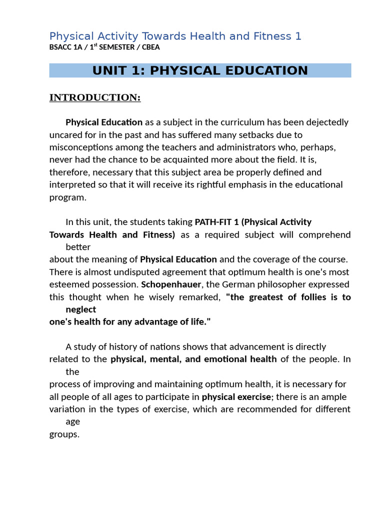 Physical Activity Towards Health and Fitness 1 (1st Semester-Prelims) | PDF | Strength Training ...