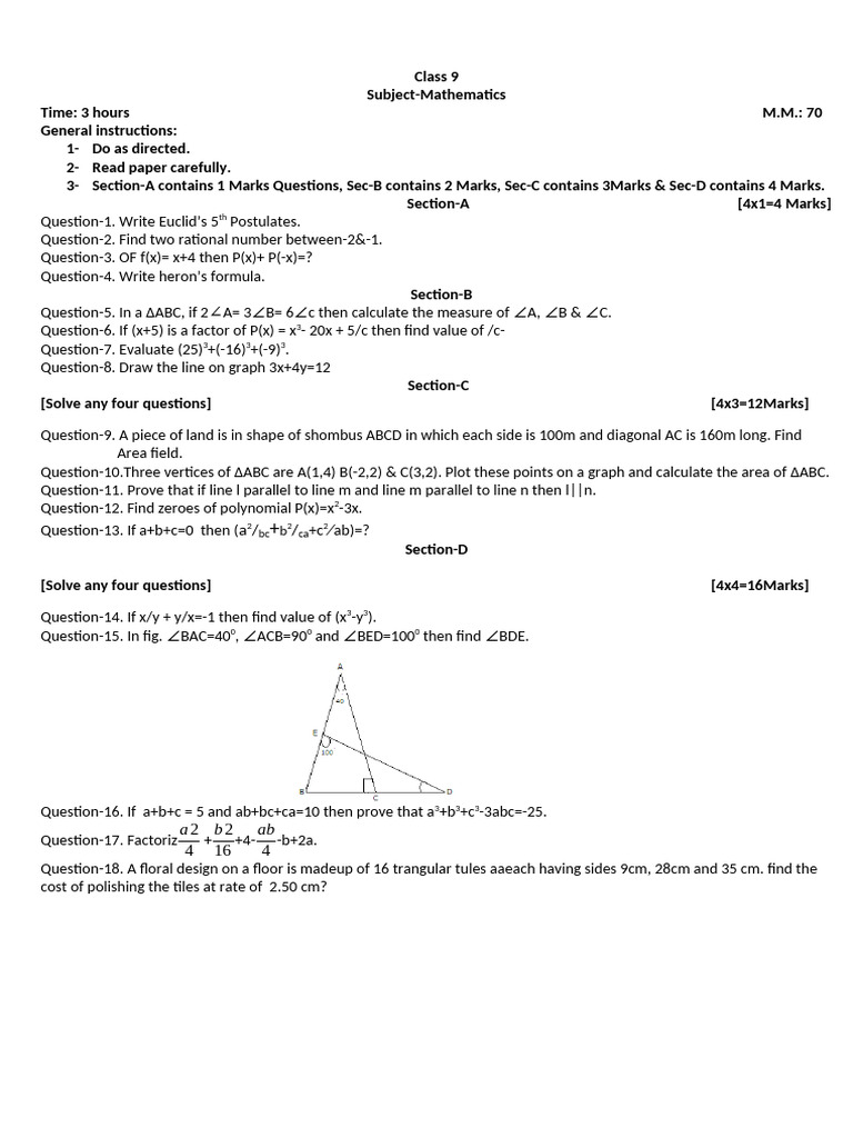 9 Maths Paper Pdf