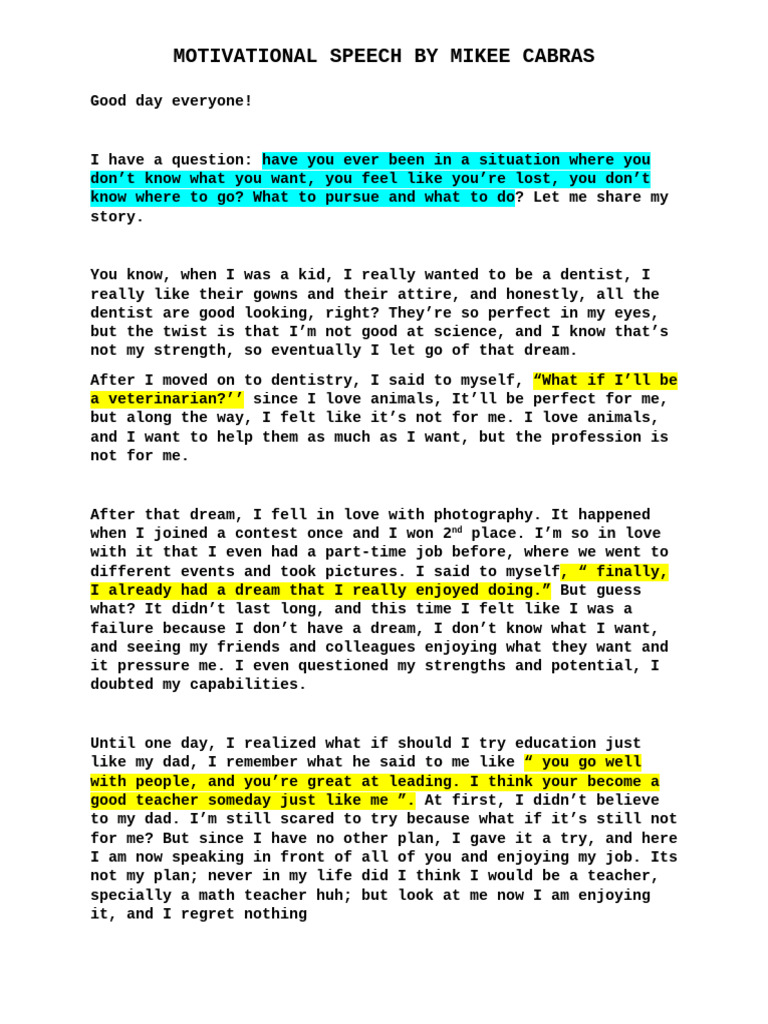 Motivational Speech Pdf