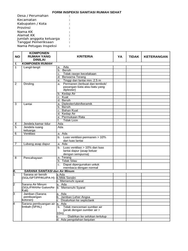 Form Inspeksi Sanitasi Rumah Sehat - Compress | PDF