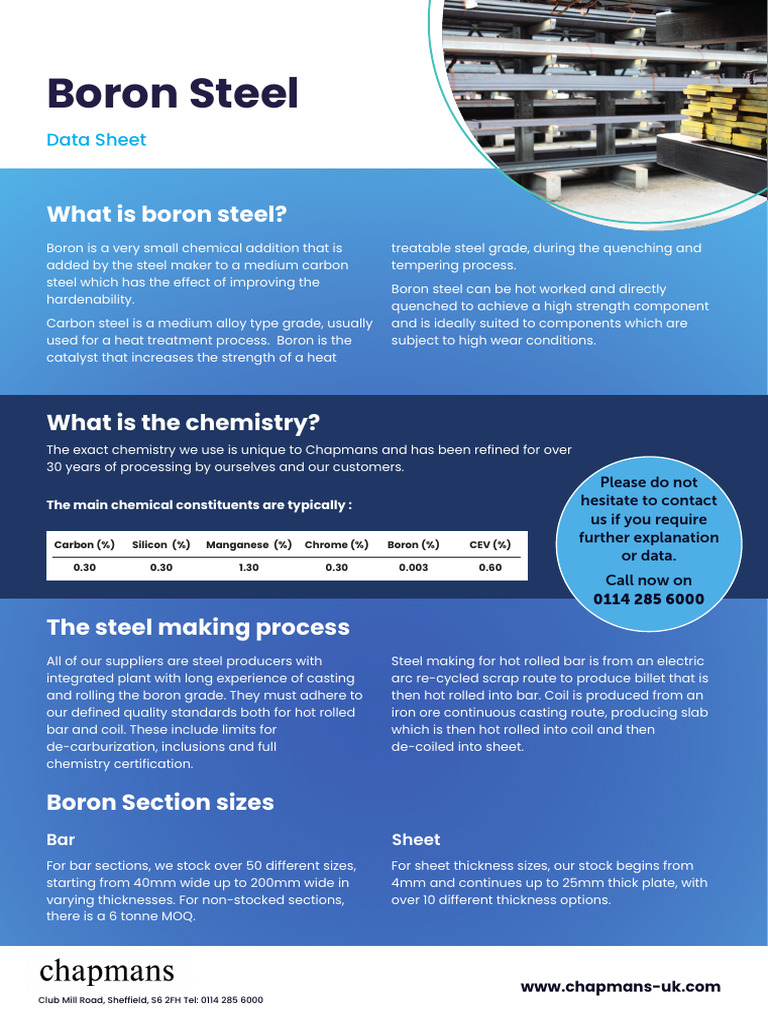 Chapmans Boron Steel Datasheet Rework | PDF | Steel | Steelmaking