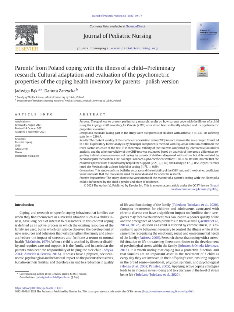 Polish Parents Coping with Child Illness | PDF | Validity (Statistics ...