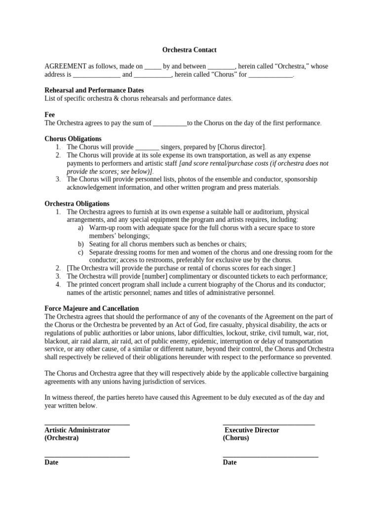 Orchestra Contract - Template | PDF | Orchestras | Choir