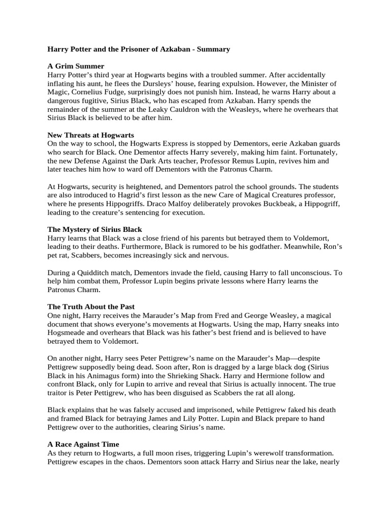 Prisoner of Azkaban Summary | PDF | J. K. Rowling | Harry Potter