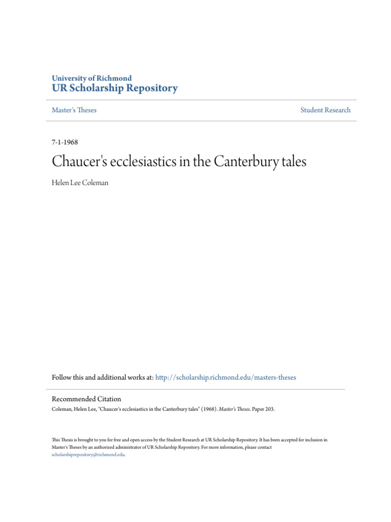 Chaucers Ecclesiastics in the Canterbury Tales | PDF | Pope | Catholic ...