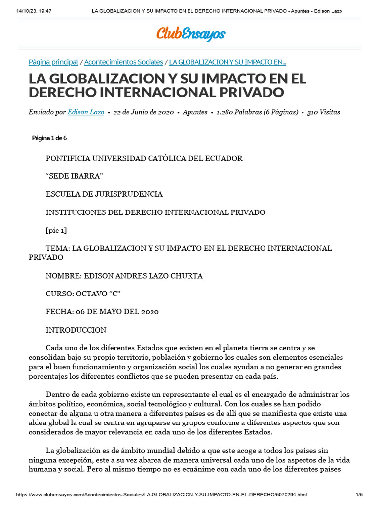 La Globalizacion y Su Impacto en El Derecho Internacional Privado ...