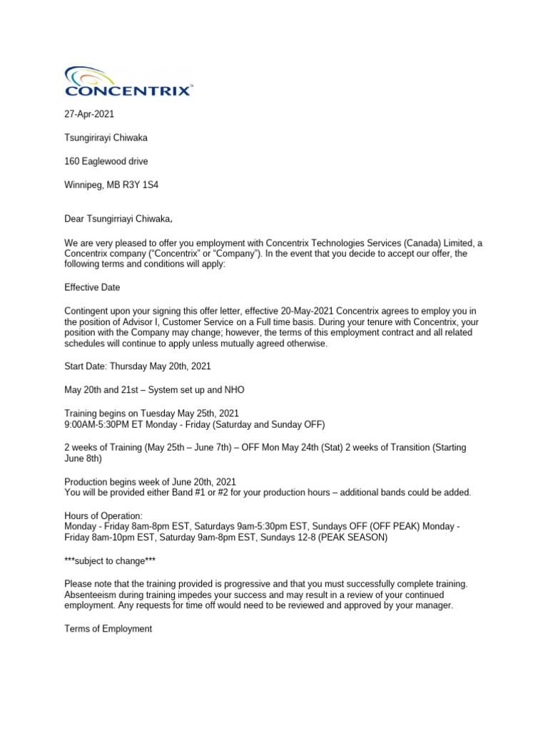 Employment Offer Letter | PDF | Biometrics | Employment