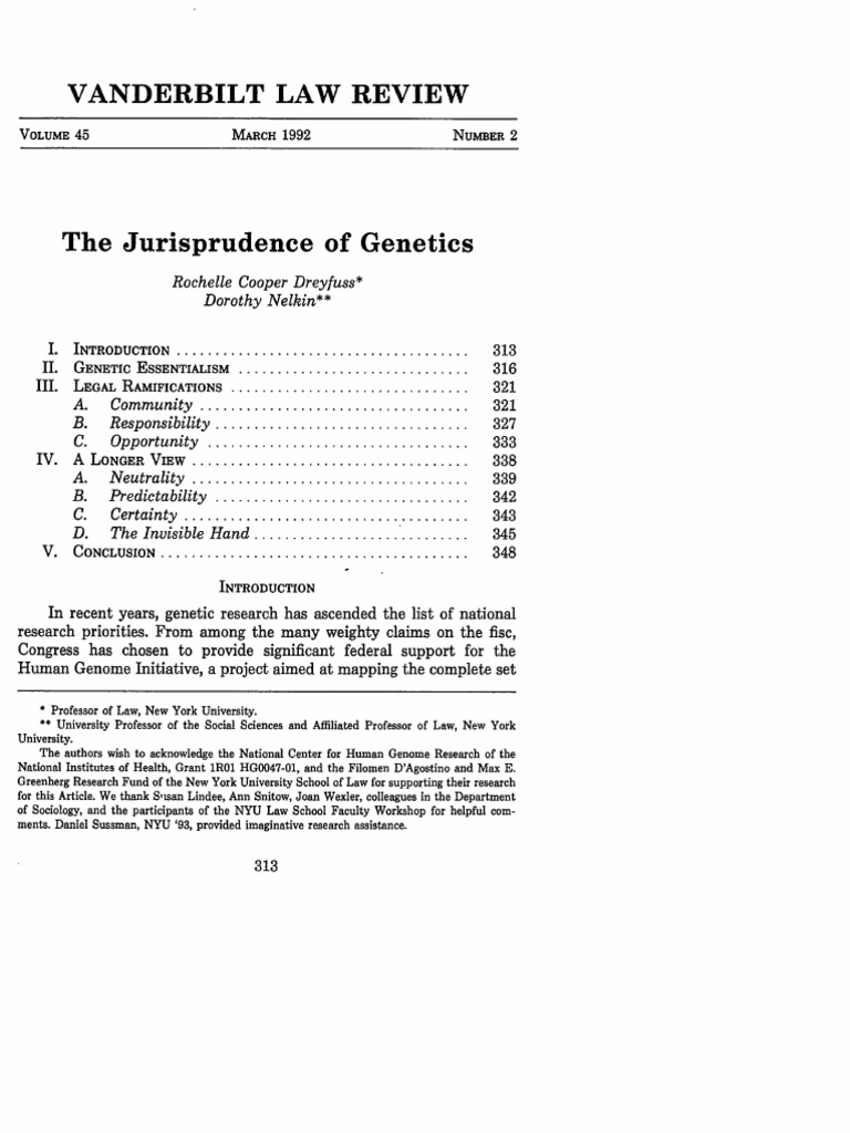 Nelkin - Dreyfuss - The Jurisprudence of Genetic-2-10 | PDF | Genetics | Genetic Disorder