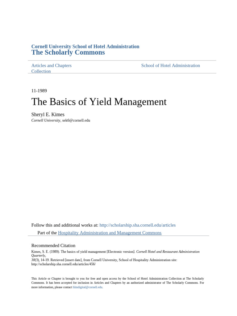 The Basics of Yield Management | PDF | Business Economics | Marketing