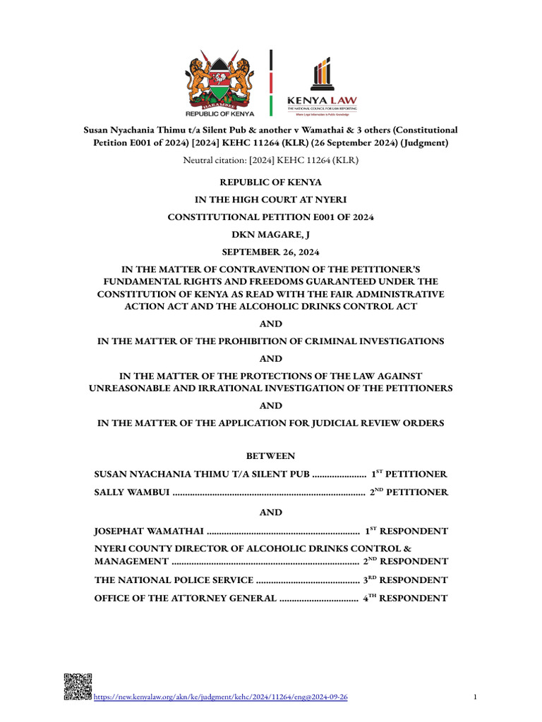 Susan Nyachania Thimu Ta Silent Pub Another v Wamathai 3 Others (Constitutional Petition ...