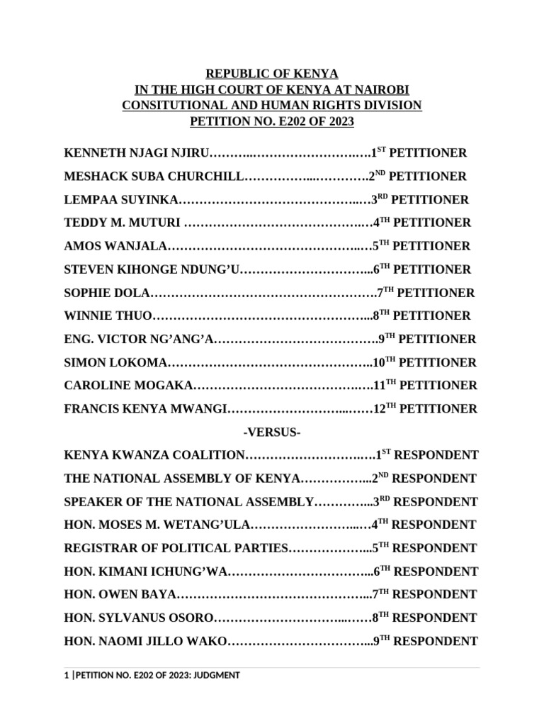 Njiru 11 others v Kenya Kwanza Coalition 18 others Azimio La Umoja One ...