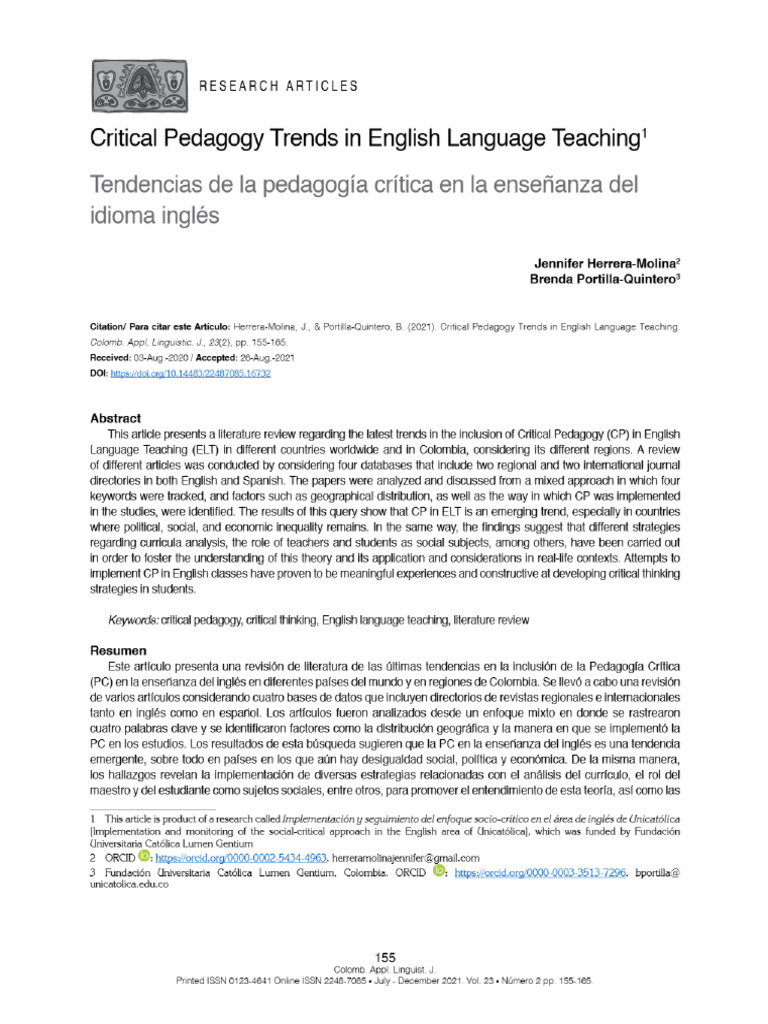 View of Critical Pedagogy Trends in English Language Teaching | PDF