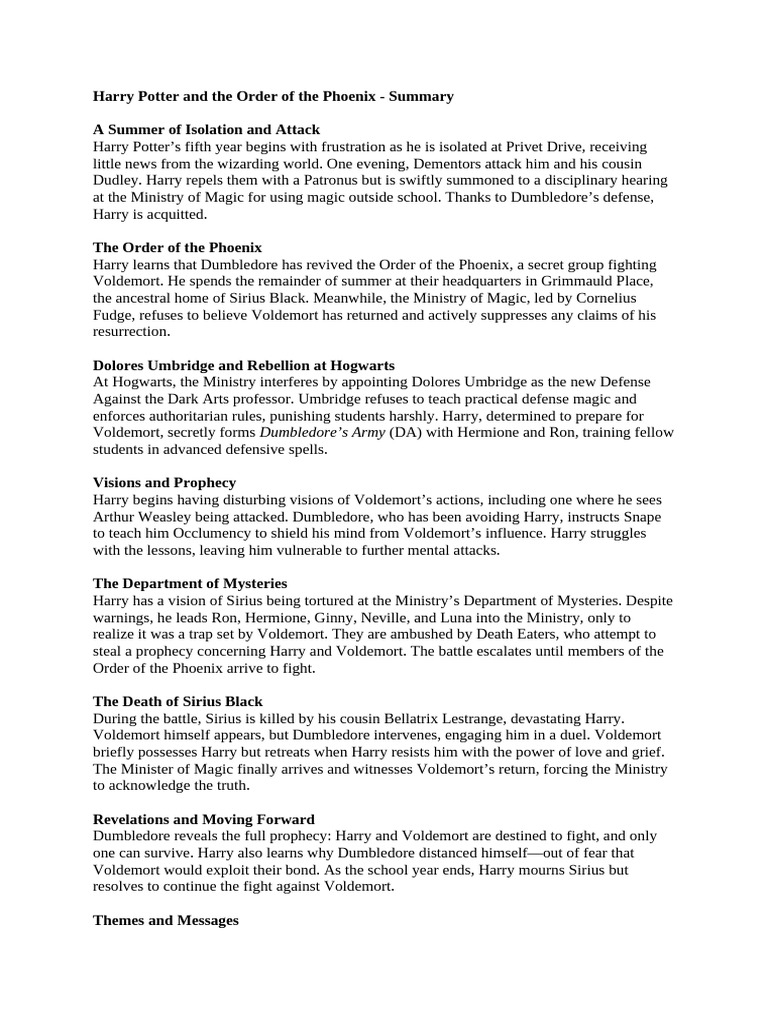 Order of the Phoenix Summary | PDF | Fantasy Novel Series ...