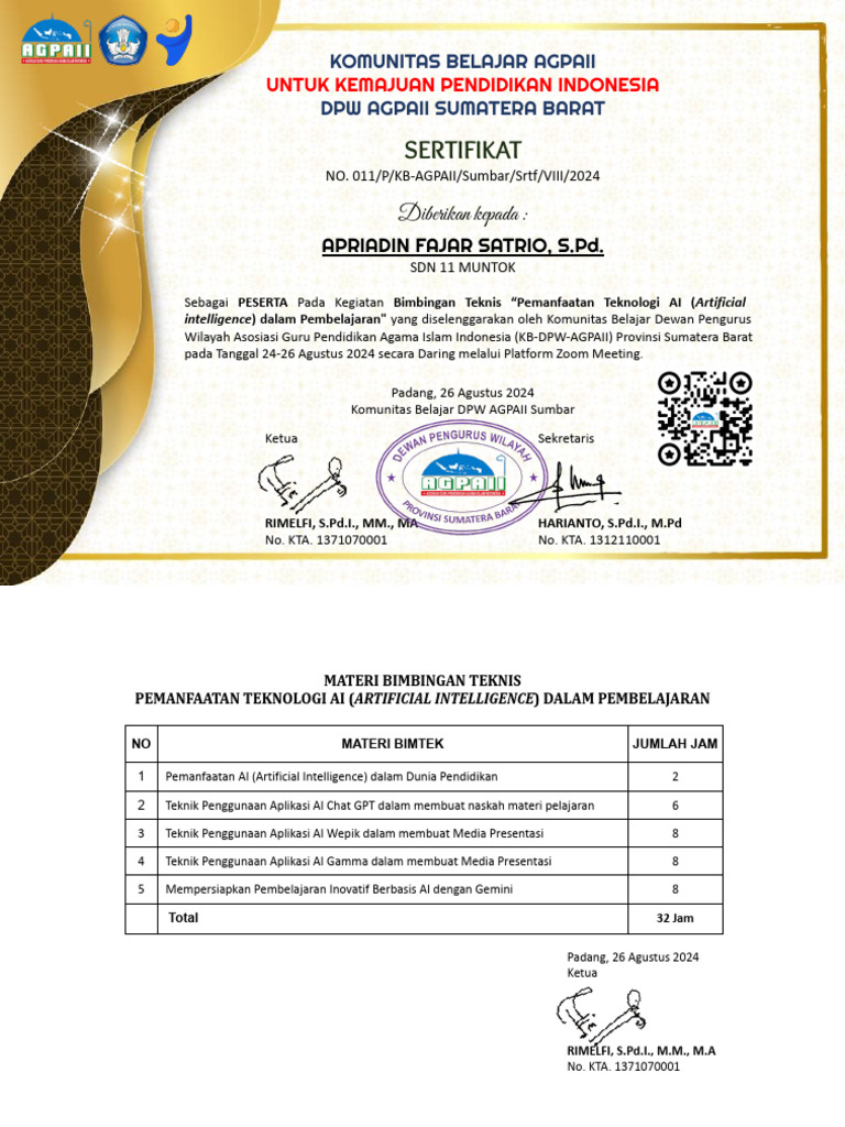 APRIADIN FAJAR SATRIO, S.Pd. (8. Sertifikat Pemanfaatan AI dalam Pembelajaran) | PDF