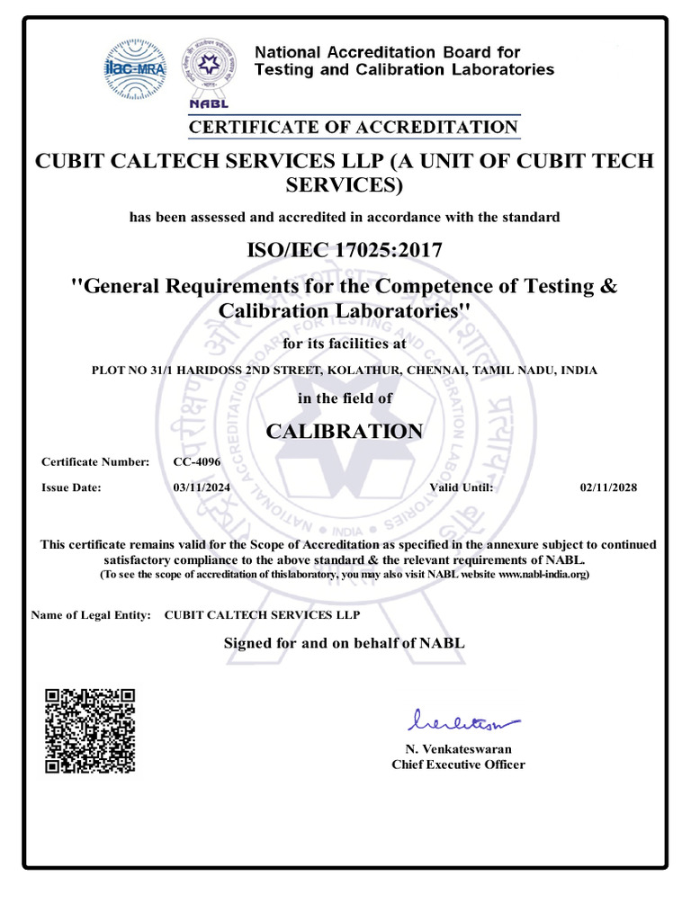 Certificate & NABL Scope CC - 4096 | PDF | Calibration