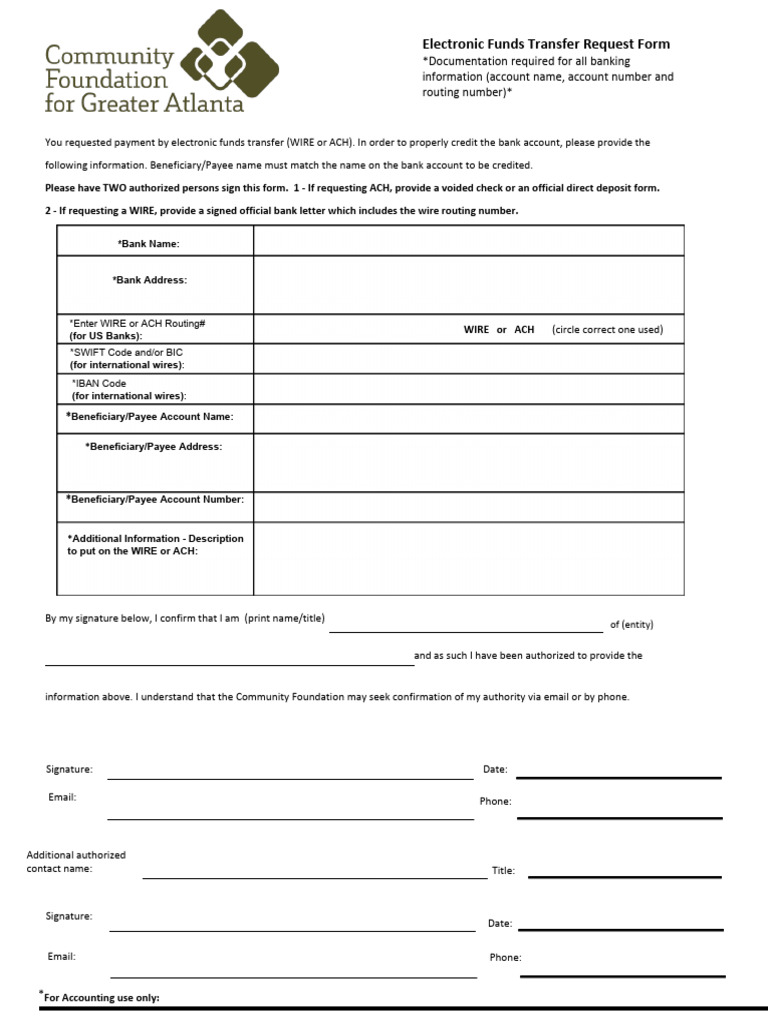 CFGA NEW EFT Form-As of 072623c | PDF | Money | Banking