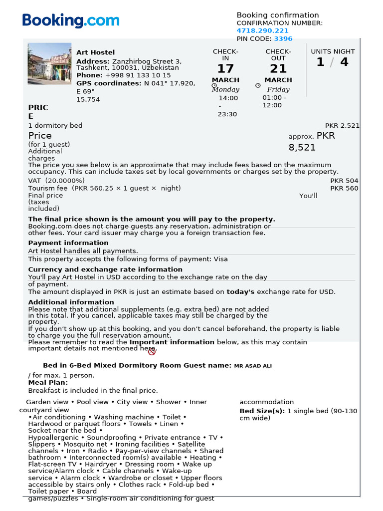 Rashid Ali Booking - Com - Confirmation | PDF | Fee | Exchange Rate