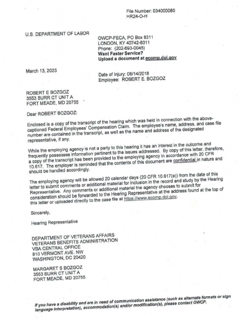 5 March Workers Compensation Correction and Comments ref: We cannot ...