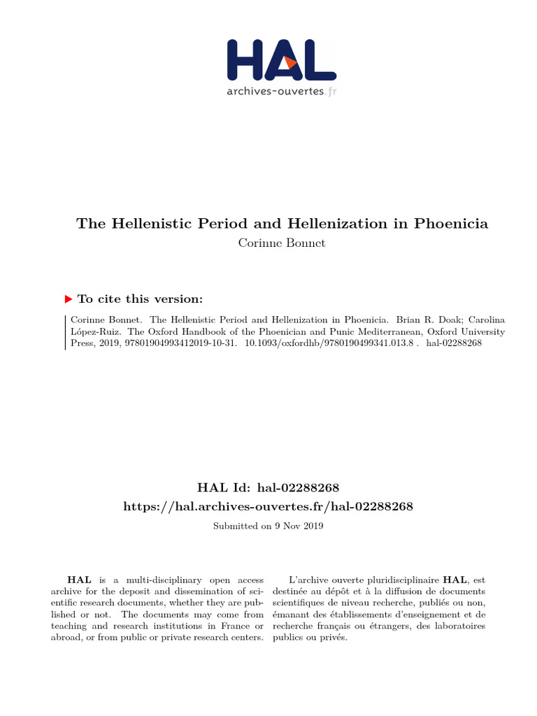 The Hellenistic Period and Hellenization in Phoenicia Author Corinne ...