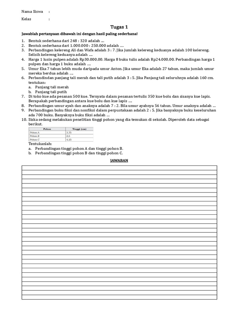 LEMBAR TUGAS SISWA (memebuat perbandingan) | PDF