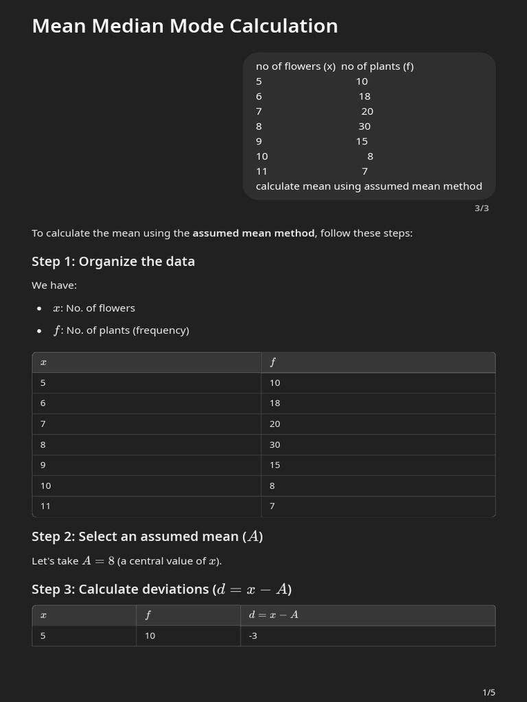 Assumed Mean Method for Statistics | PDF | Mean | Descriptive Statistics