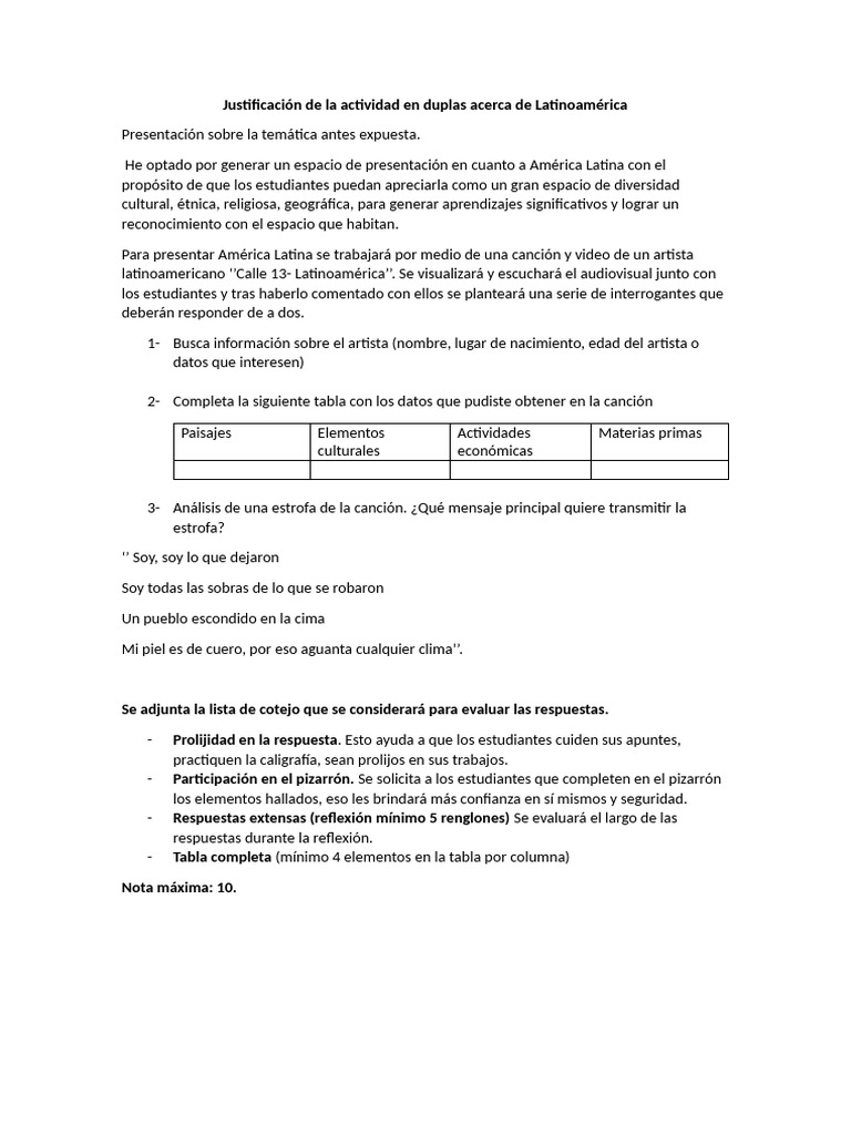 Actividades con "Latinoamérica" de Calle 13 | PDF