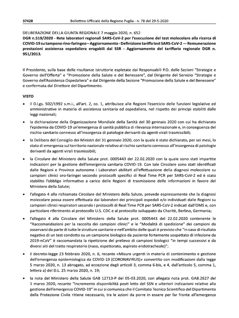 Rete Tamponi e Tariffa | PDF