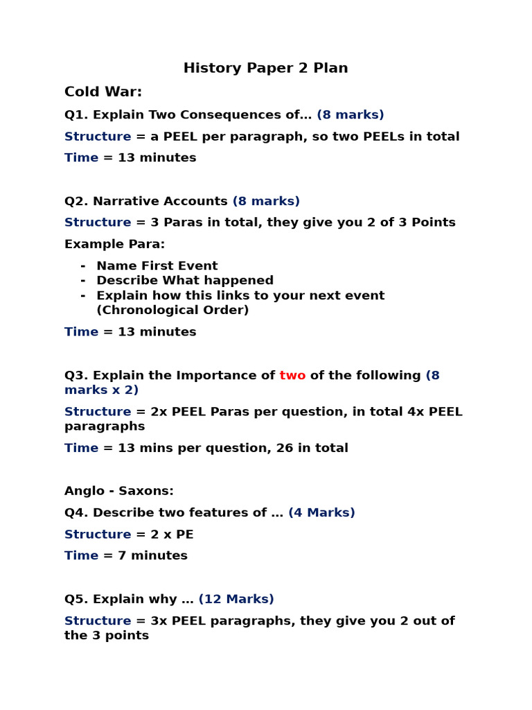 History Paper 2 Plan | PDF