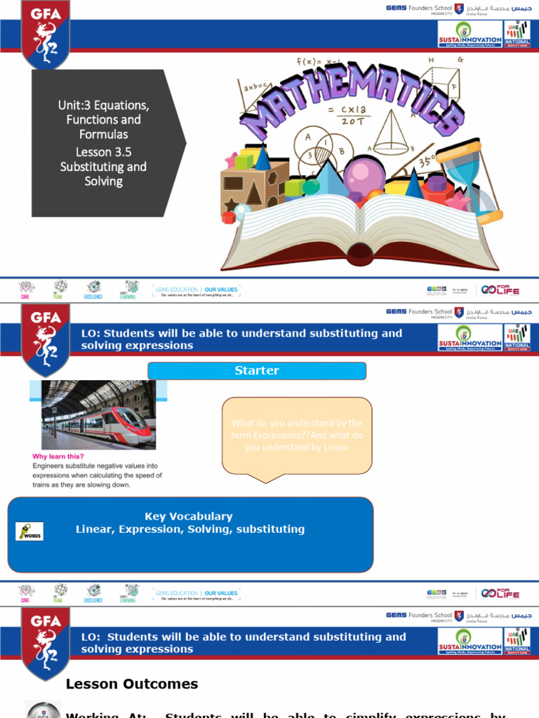 Year 8 Week 5 Solving and Substituting Equations and Expressions - Term ...