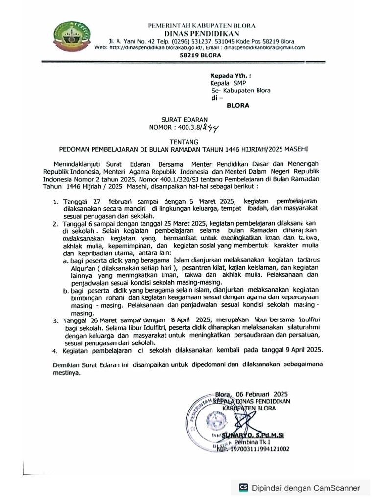 Surst Edaran Pembelajaran Di Bulan Ramadan | PDF