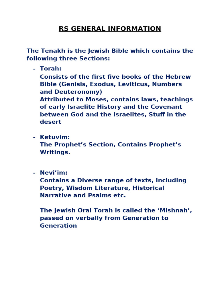 Overview of the Jewish Tenakh and Laws | PDF