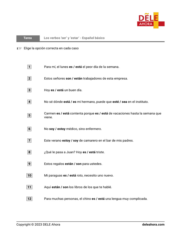 Los Verbos Ser y Estar Espanol Basico | PDF