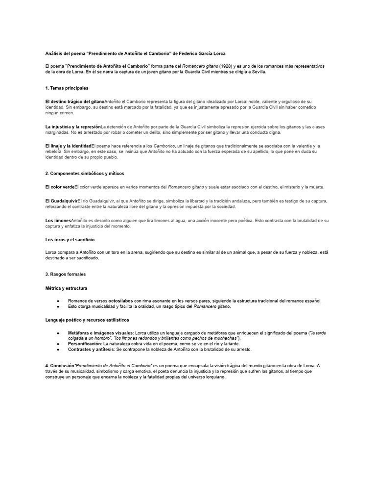Prendimiento de Antoñito El Camborio | PDF | Federico García Lorca