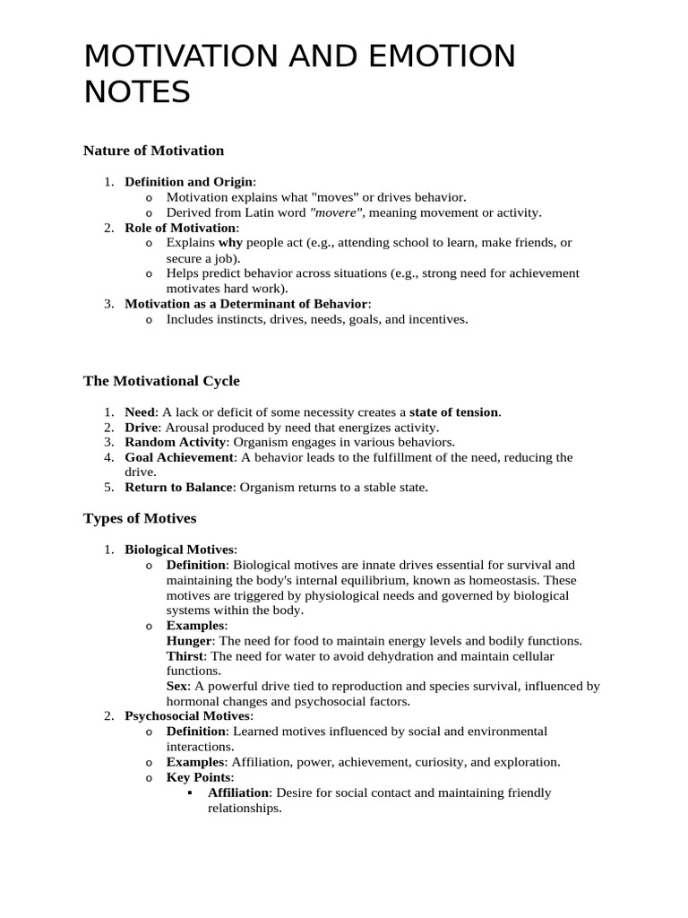 Motivation and Emotion Notes | PDF | Emotions | Motivation