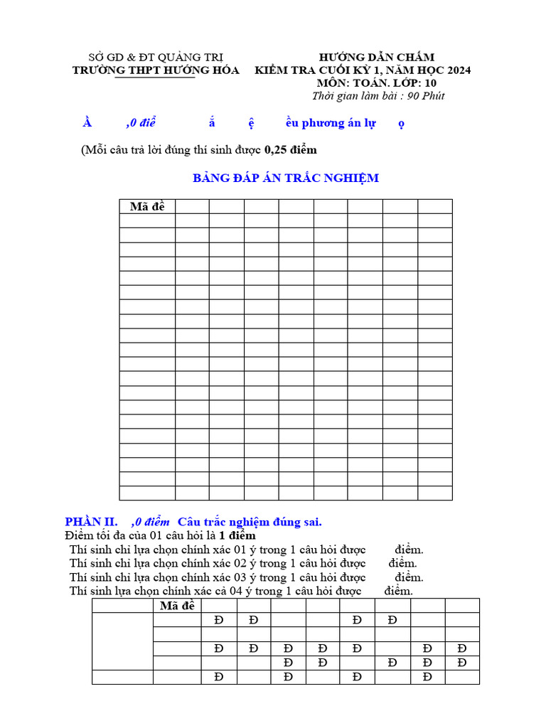 Huong Dan Cham Dap an Kiem Tra Cuối Ky i 2024 2025 1 | PDF