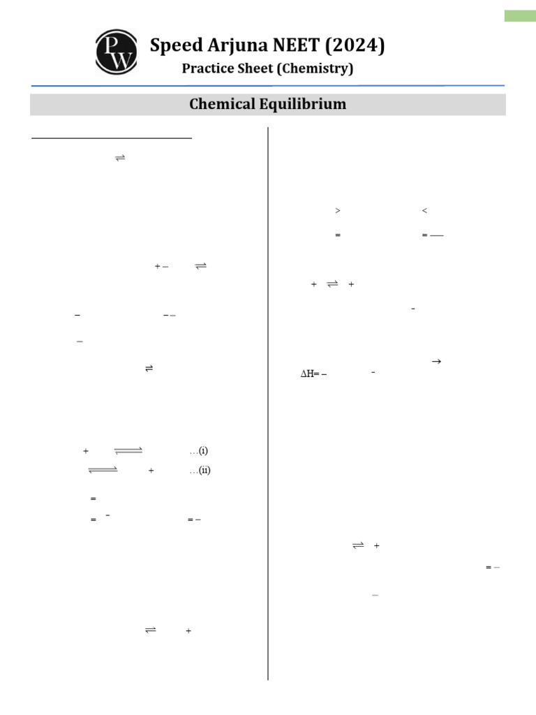 Chemical Equilibrium: Practice Sheet - Arjuna NEET 2024 | PDF ...