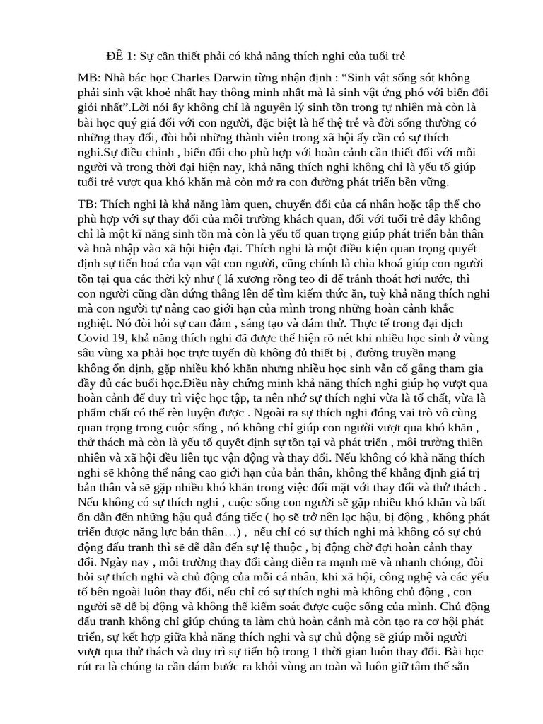 De 1 Su Thich Nghi | PDF