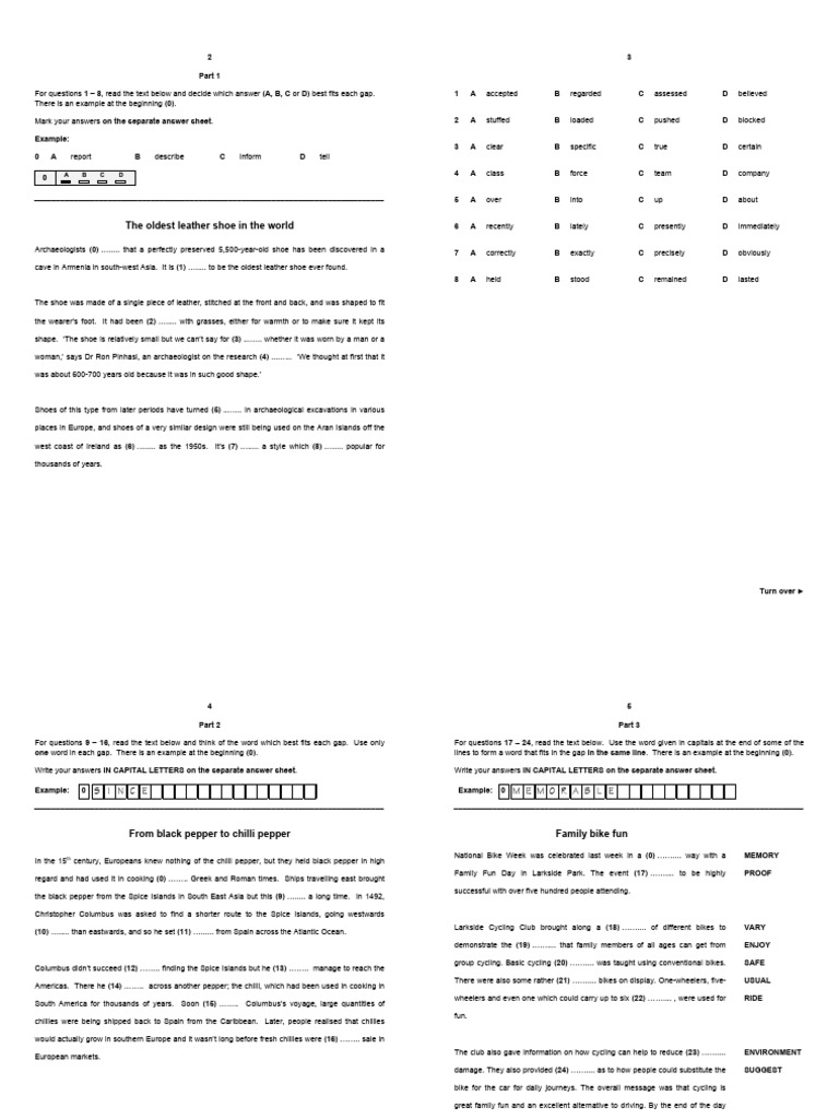 B2 First Reading and Use of English Sample Paper 2 | PDF | Shoe | Chili ...
