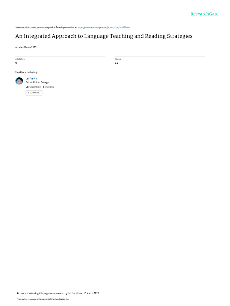 An Integrated Approachto Language Teachingand Reading Strategies | PDF ...