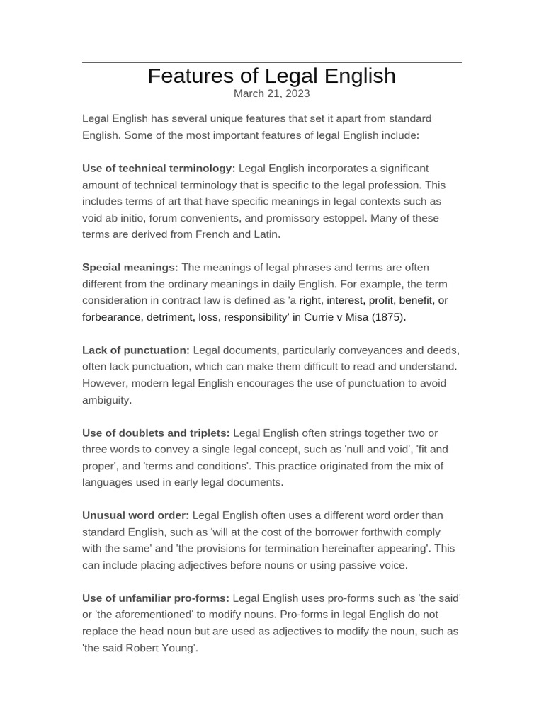 Characteristics of Legal English | PDF | English Language | Adjective