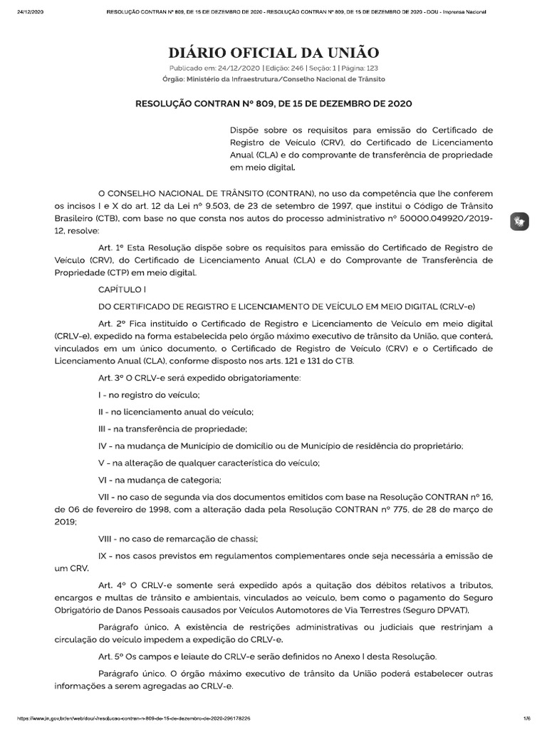 Resolução_CONTRAN_CRLV_D | PDF